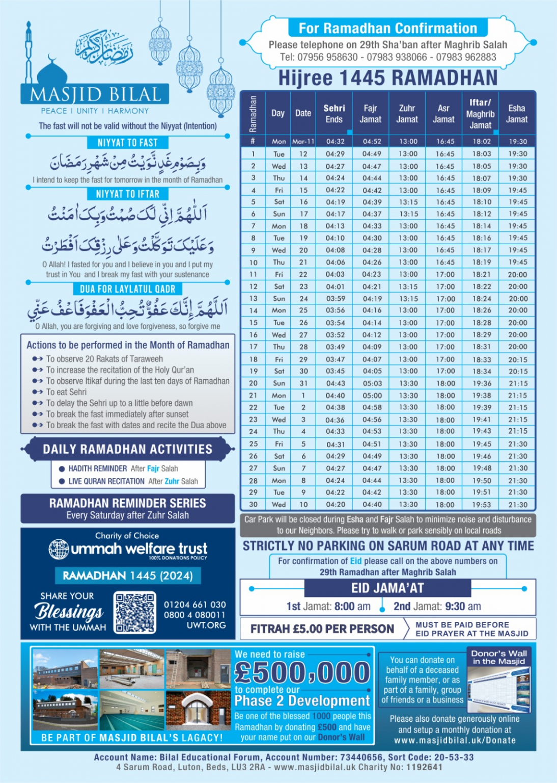 Ramadan 2024 Calendar - Masjid Bilal